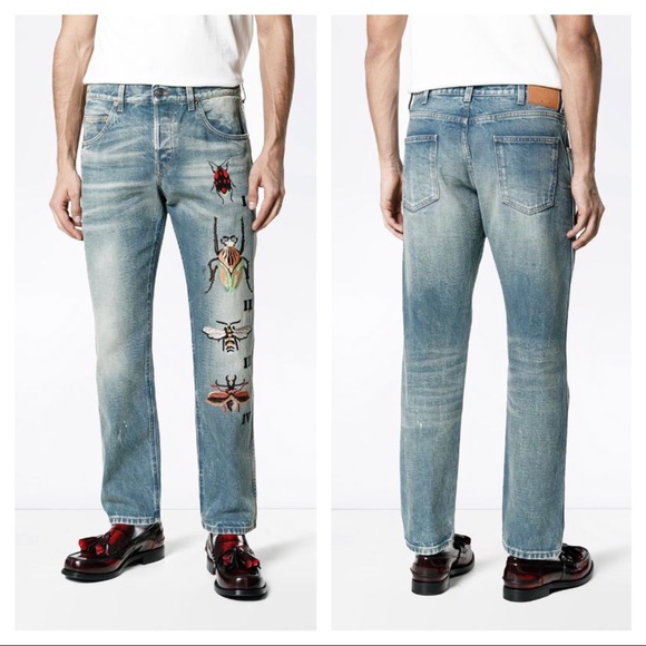 Gucci | Jeans | New Gucci 27 Insect Embroidered Distressed Jeans | Poshmark